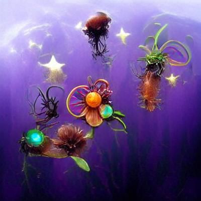 Firefly jellyfish octopus flower underwater grass seaweed purple orange ...