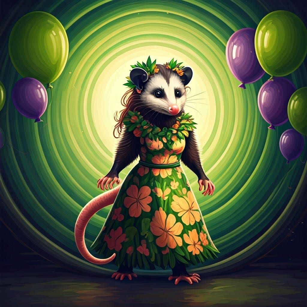 Young Royal Opossum Enters Whimsical Mardi Gras Po... - AI Art
