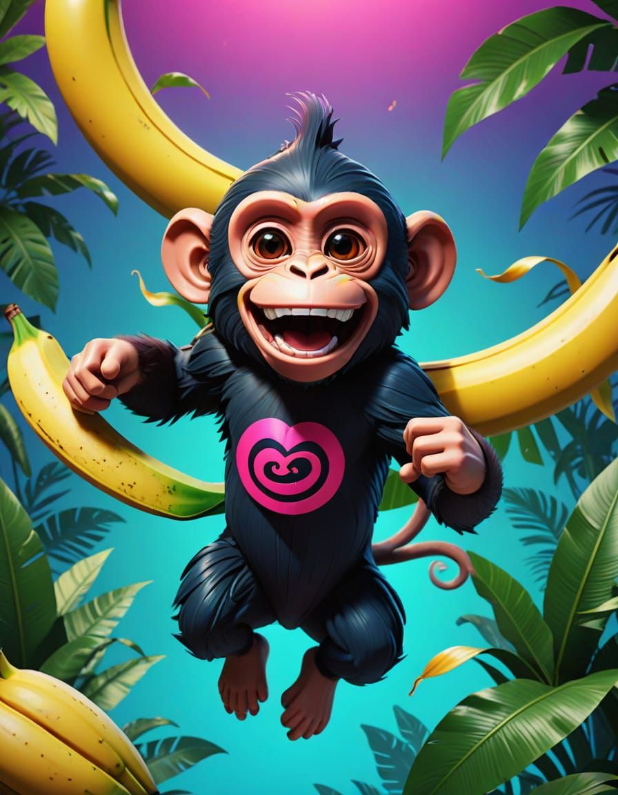 Monkey Soars with Grinning Catfish Mouth in Vibran... - AI Art