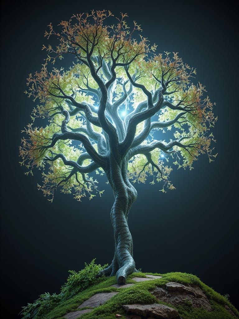 Futuristic Biomechanical Tree in Cyberpunk Style - AI Art