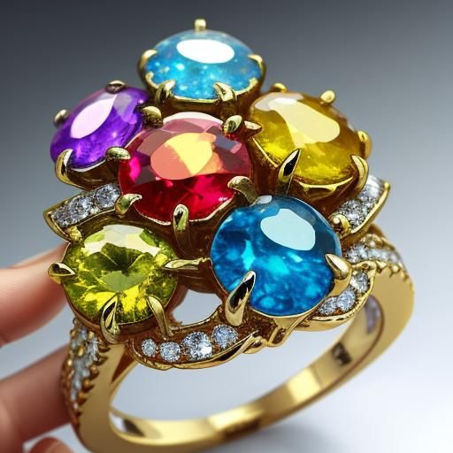 fantastic ring with overlapping colored and sparkling metallic ...