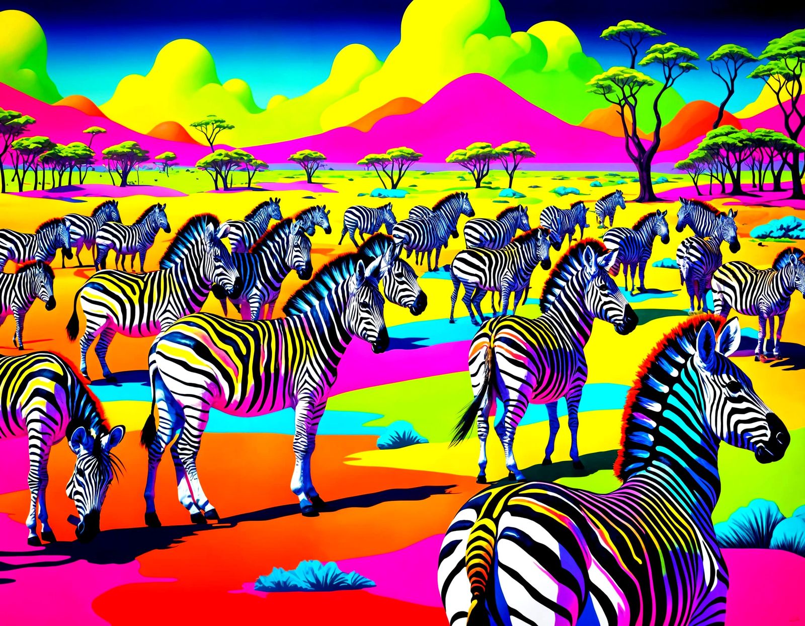 Technicolor Zebra Parade - Vibrant Zebra Parade in Neon Colo...