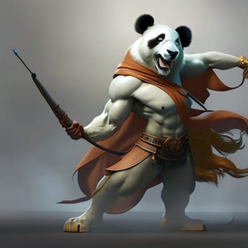 ugly deformed panda. Centaur-panda. four-legged. six Pairs of arms like ...