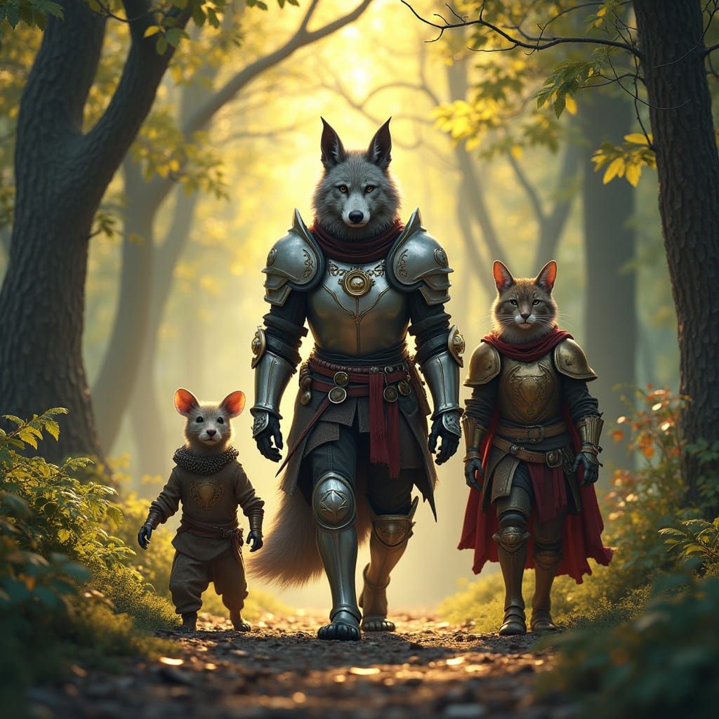 Fantasy Battle Trio in Mystical Forest - AI Art