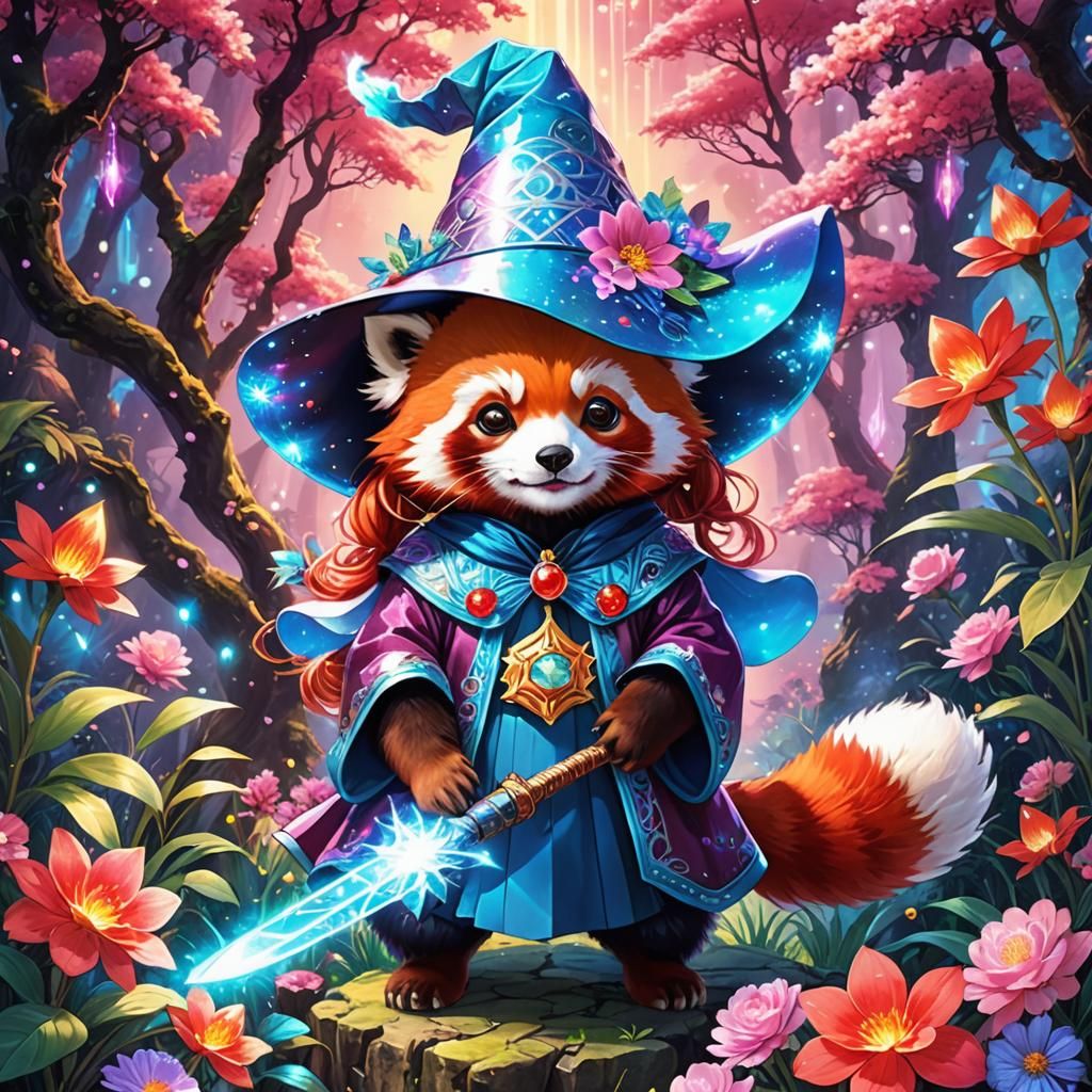 (Hyper detailed super cute anime poster of a cute red panda as a ...