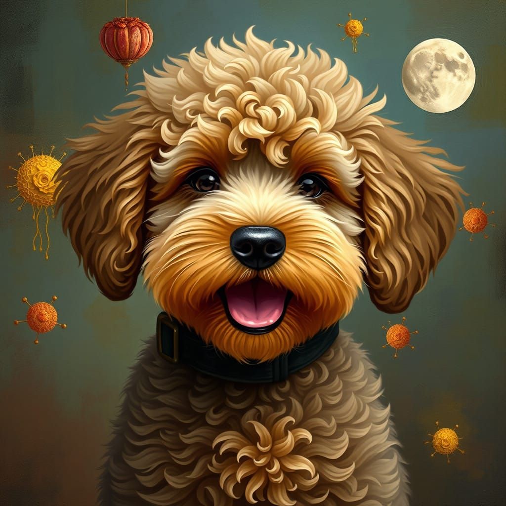 Smile - Joyful Poodle-Labradoodle Puppy Portrait in Dreamlik...