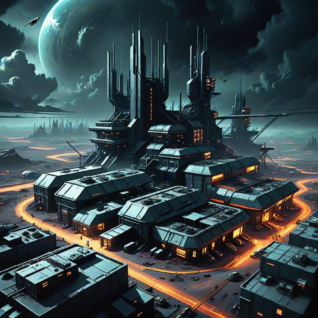 Dystopian Sci-Fi Colony on Distant Planet - AI Art