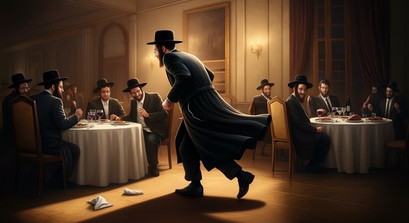 Confident Hasidic Leader Walks Away from Dinner - AI Art