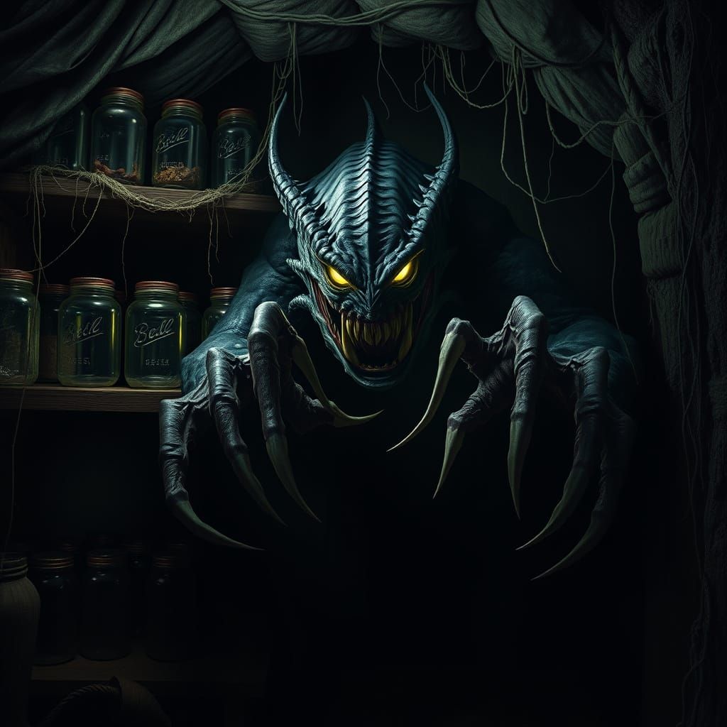 Gothic Monster in Root Cellar, Dark Gothic Style - AI Art
