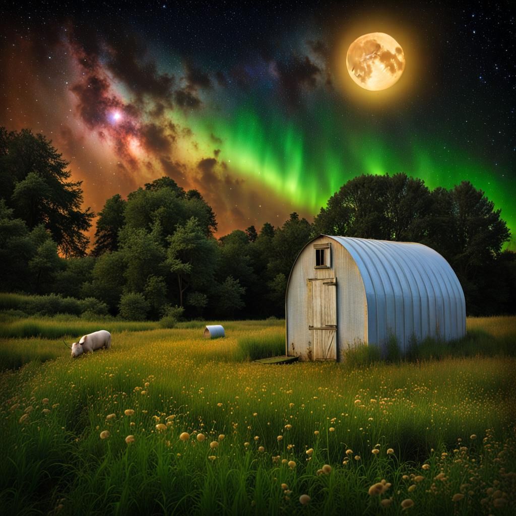 Photograph, Macro, Quonset hut on the farm, mice cats cows pigs in the ...