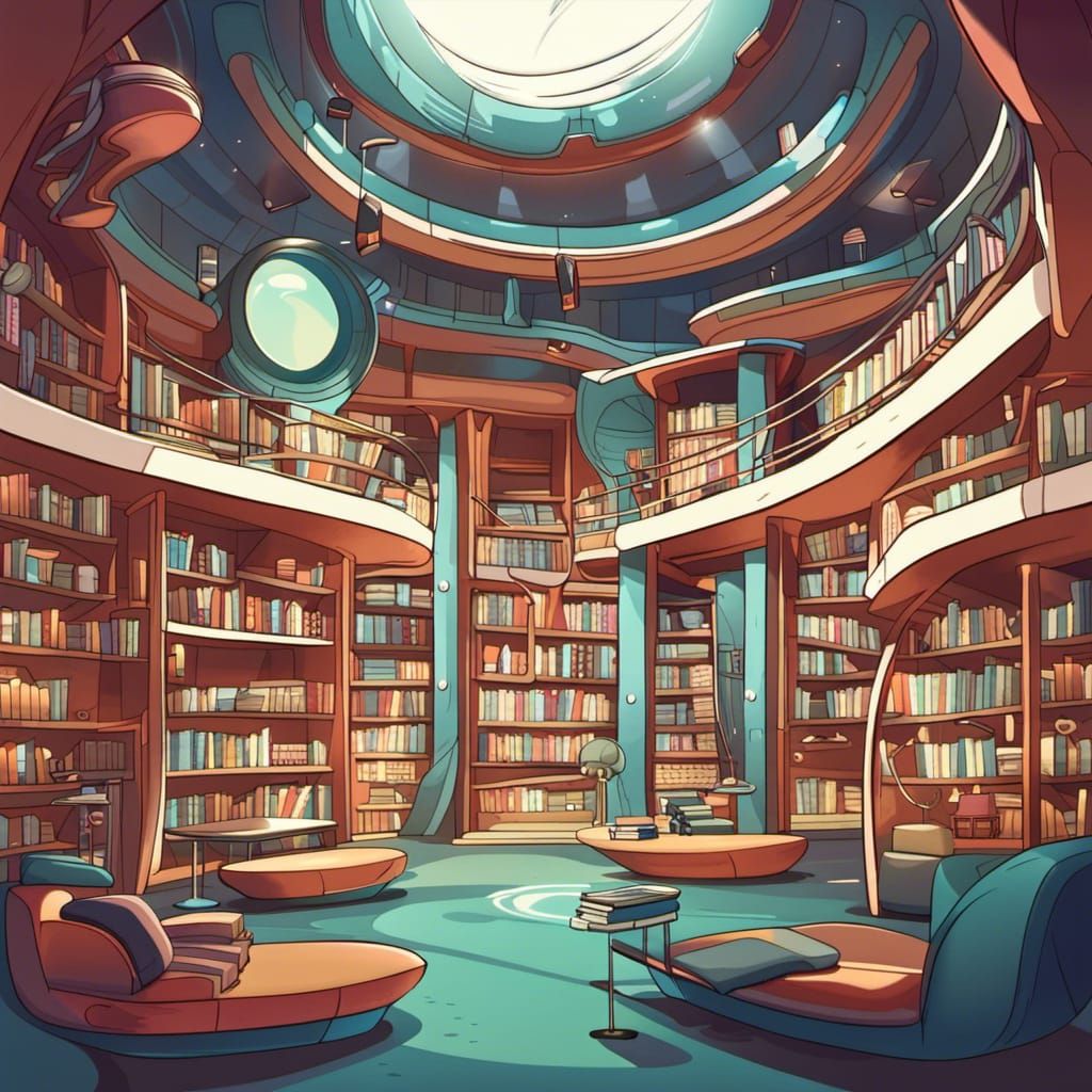 Futuristic library in cartoon style - AI Generated Artwork - NightCafe ...