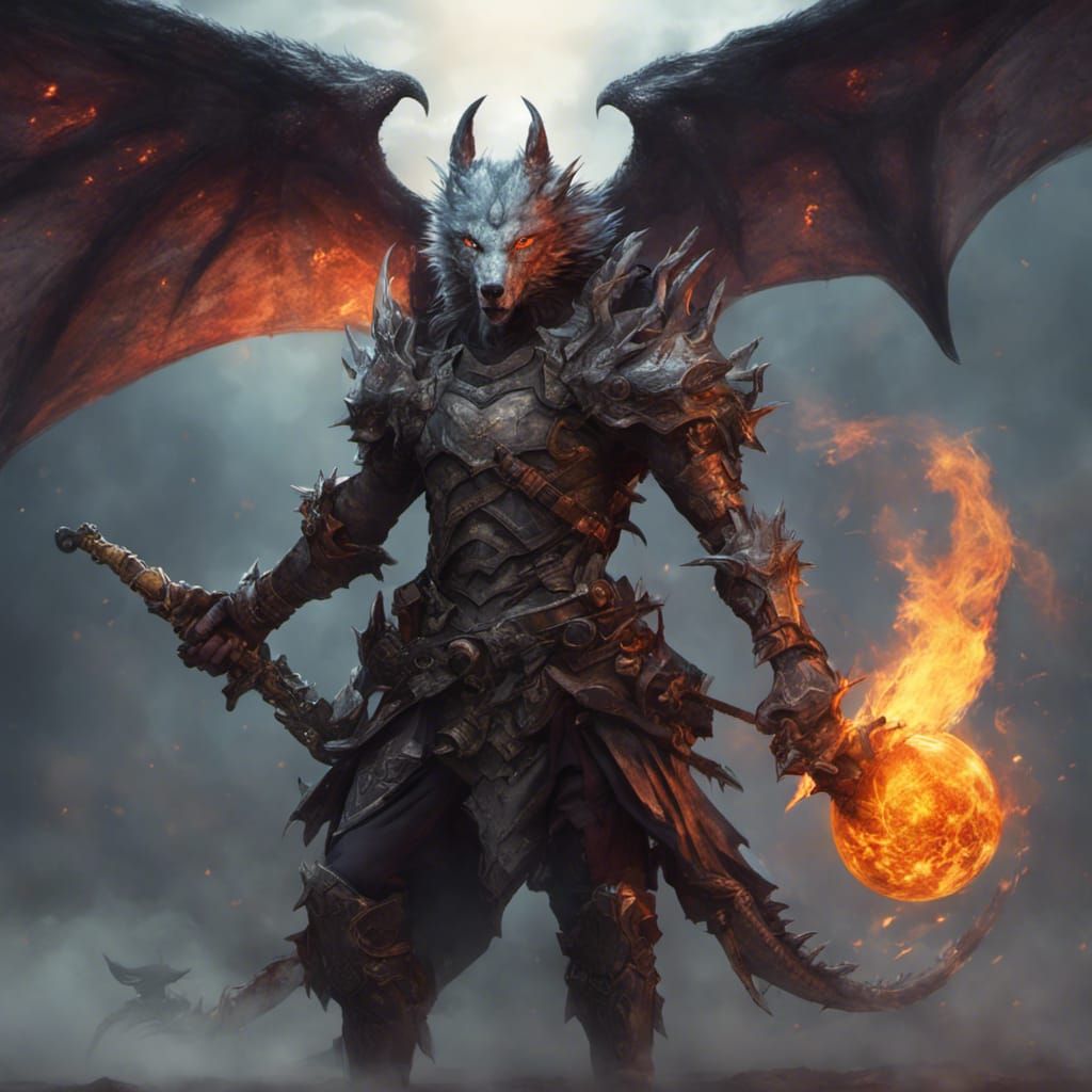 A fantasy werewolf-knight-wizard-dragonoid hero - AI Generated Artwork ...