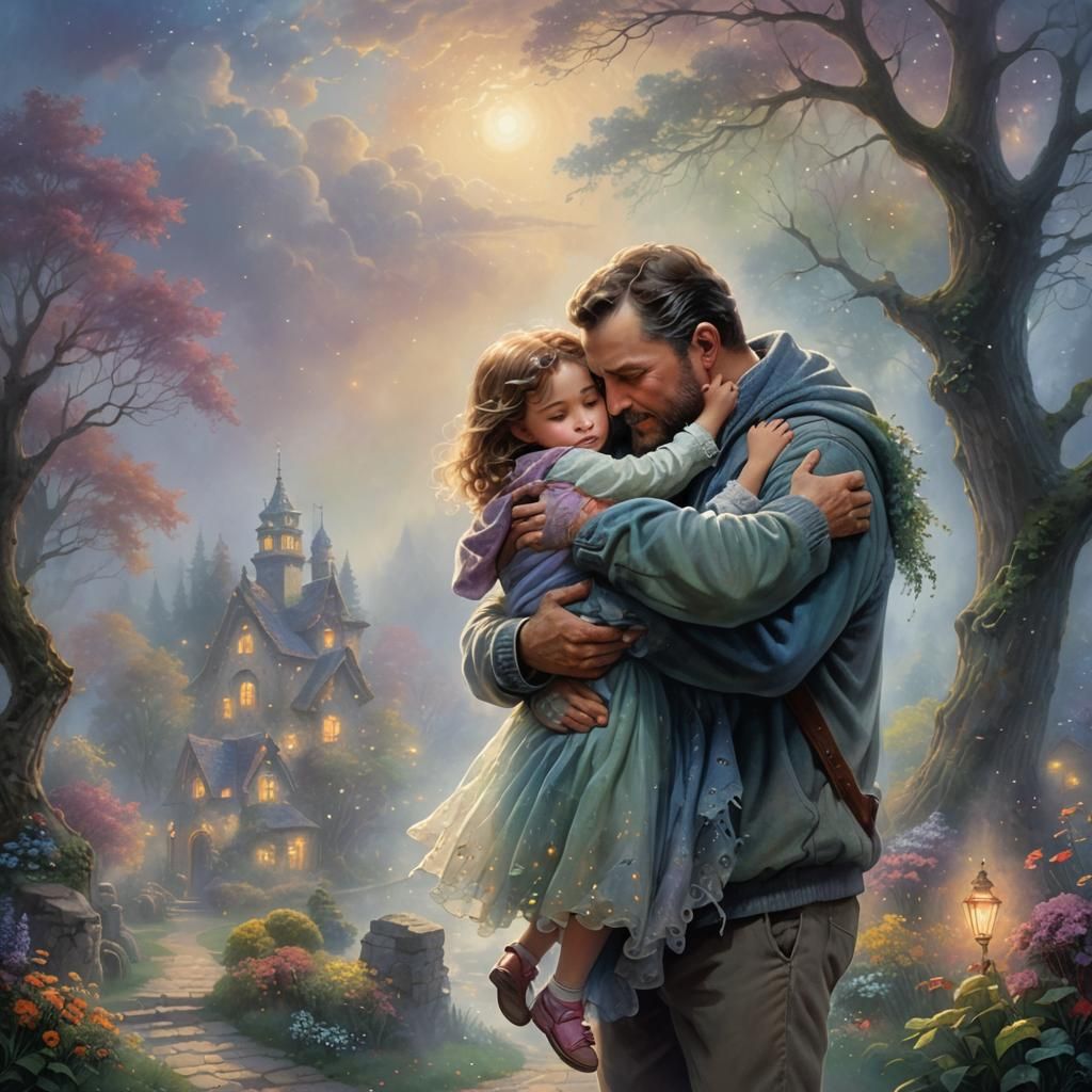 Father hugging child after near death experience - AI Generated Artwork ...