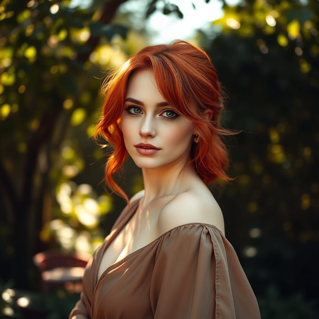 Rosy Bloom - Sophisticated Garden Goddess in Fiery Red Locks