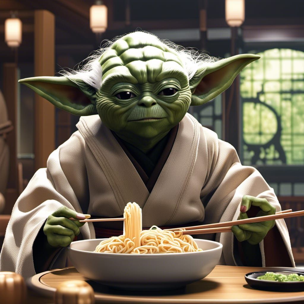 Yoda eating ramen in a fancy Japanese restaurant in Alderaan. - AI ...