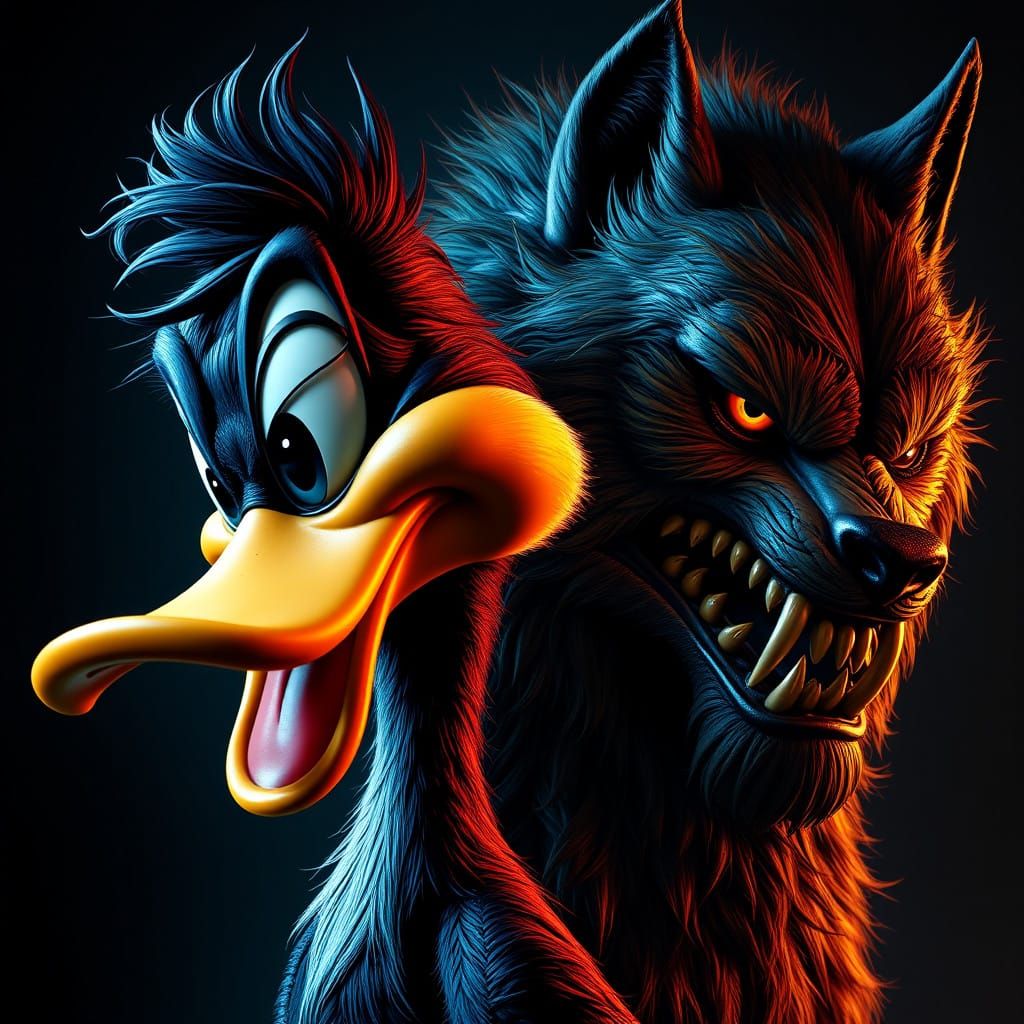Daffy Duck meets the Werewolf - Hyper-Realistic Portrait of...