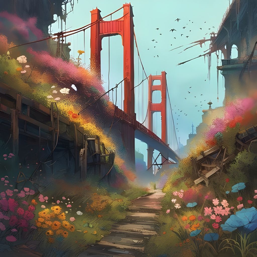 Post-apocalyptic Golden Gate Bridge scene - AI Generated Artwork ...