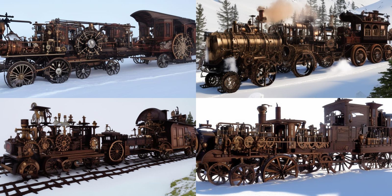 Ice Steampunk wagon train navigating the north pole steampunk engine ...