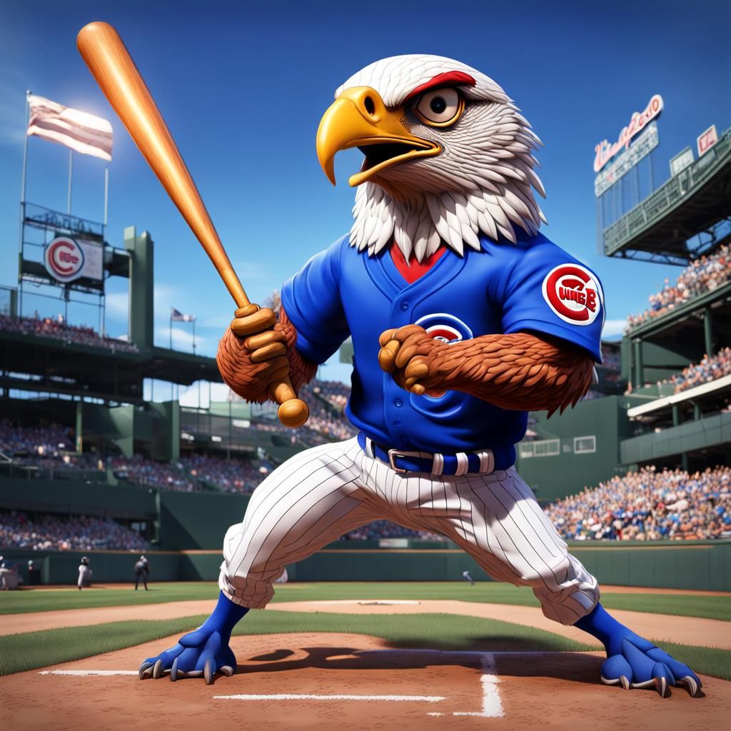 An Angry Looking Cartoon Hawk, playing baseball. The hawk is wearing a ...
