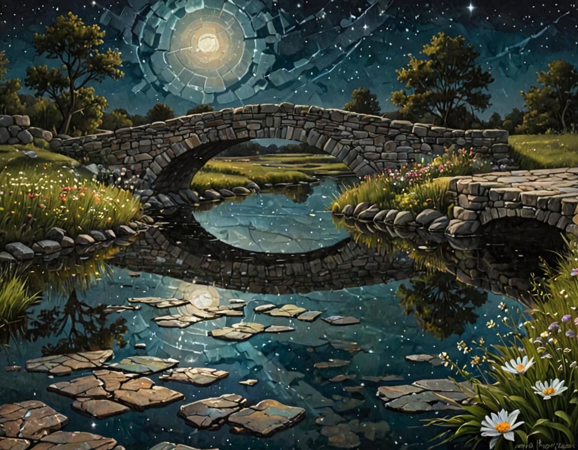 Masterpiece Acrylic painting, rustic,cracked River Reflections, floral ...