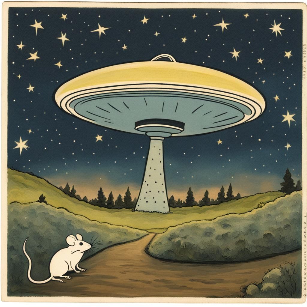 Postcard of Mouse with a large UFO at starry night - AI Generated ...