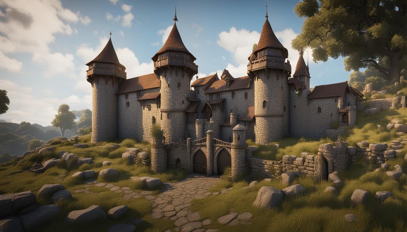 fortified medieval castle with hourds on the biggest towers - AI ...