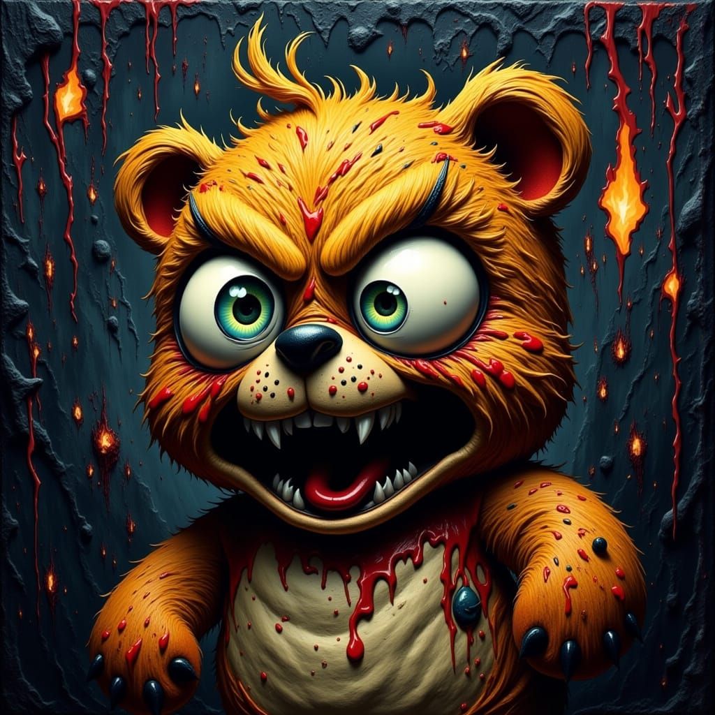 Dark & Scary Teddy 4 - Frightened Teddy Bear in Neo-Expressi...