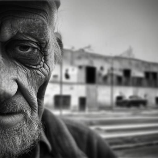 Decrepit building, with old man - AI Generated Artwork - NightCafe Creator