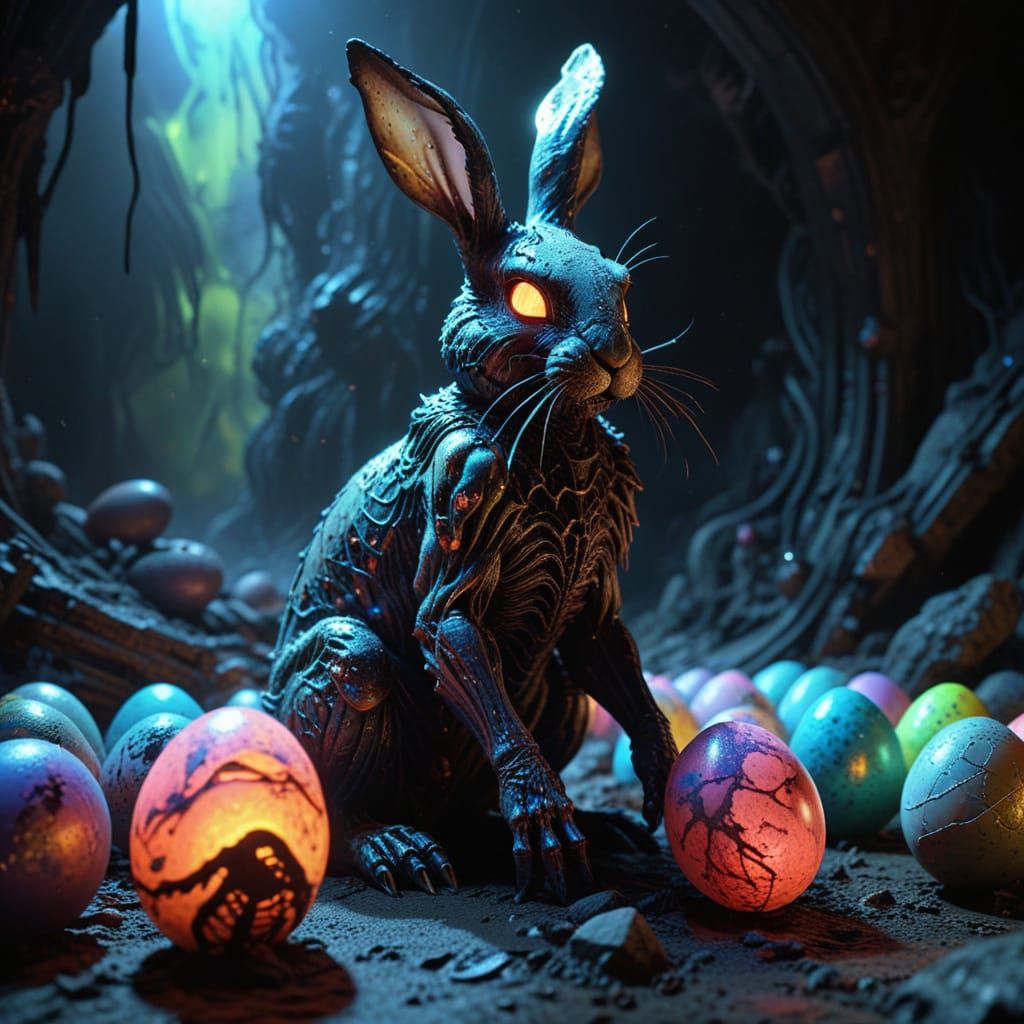 Grotesque Easter Bunny Masterpiece in Iridescent B... - AI Art