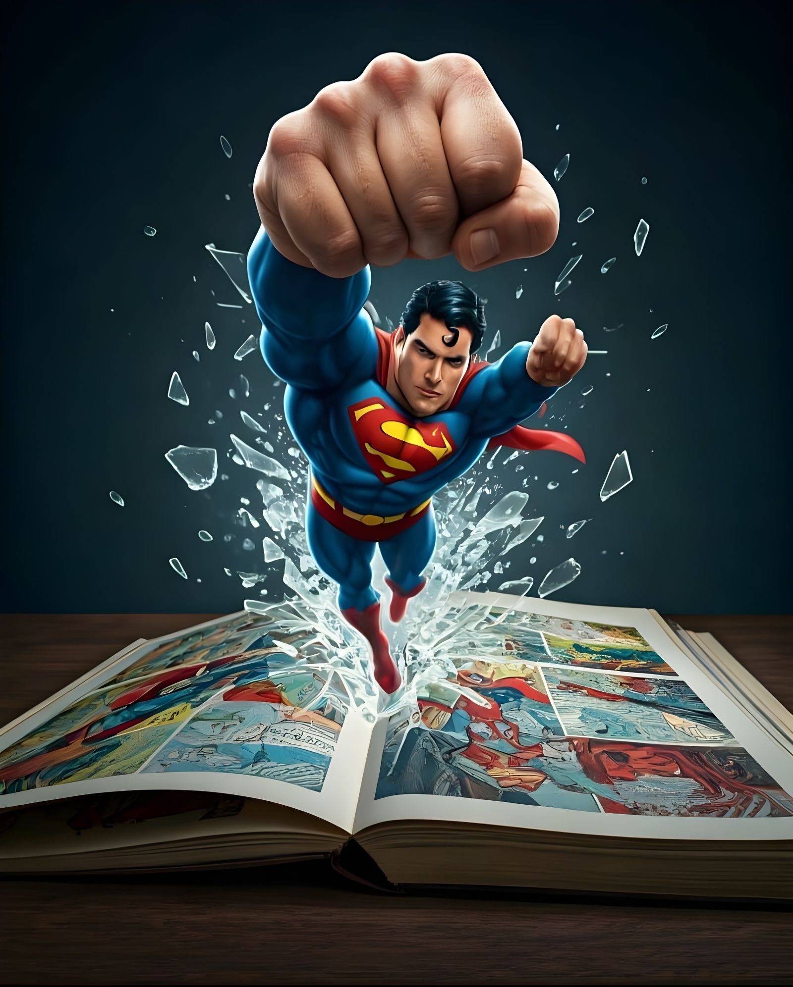 Superman breaking out of comic - Surreal Superman Emerges f...