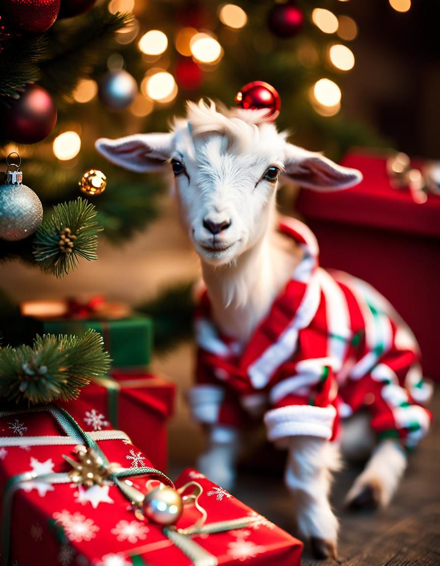baby goats wearing holiday PJs, celebrating Christmas : r/nightcafe