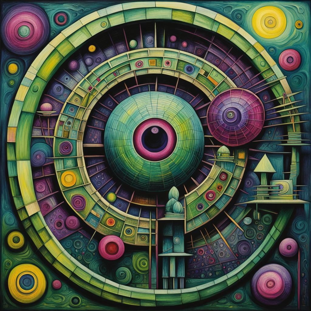 Surrealist death spiral Max Ernst Kandinsky monochromatic green and ...