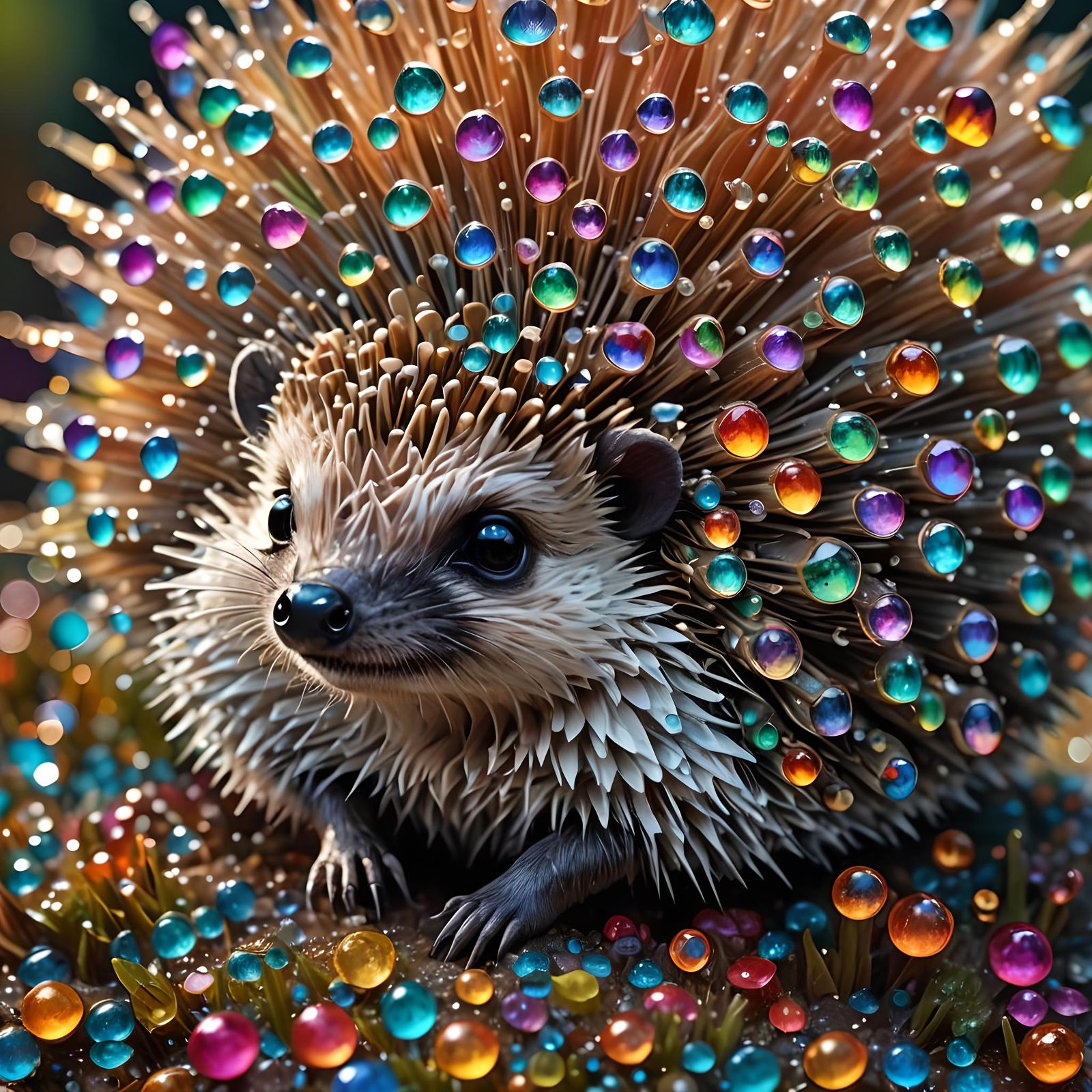 Dew Drops on an Hedgehog - AI Generated Artwork - NightCafe Creator