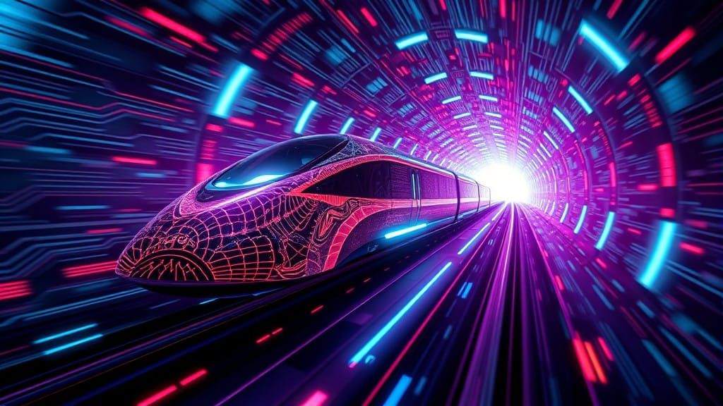 Sleek Maglev Train Blazes Through Neon Tunnel of E... - AI Art