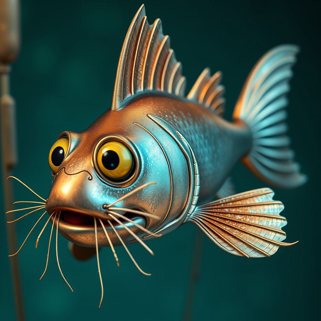 A Goofy Fish - Cyberpunk-Style Monster Catfish in Iridescent...