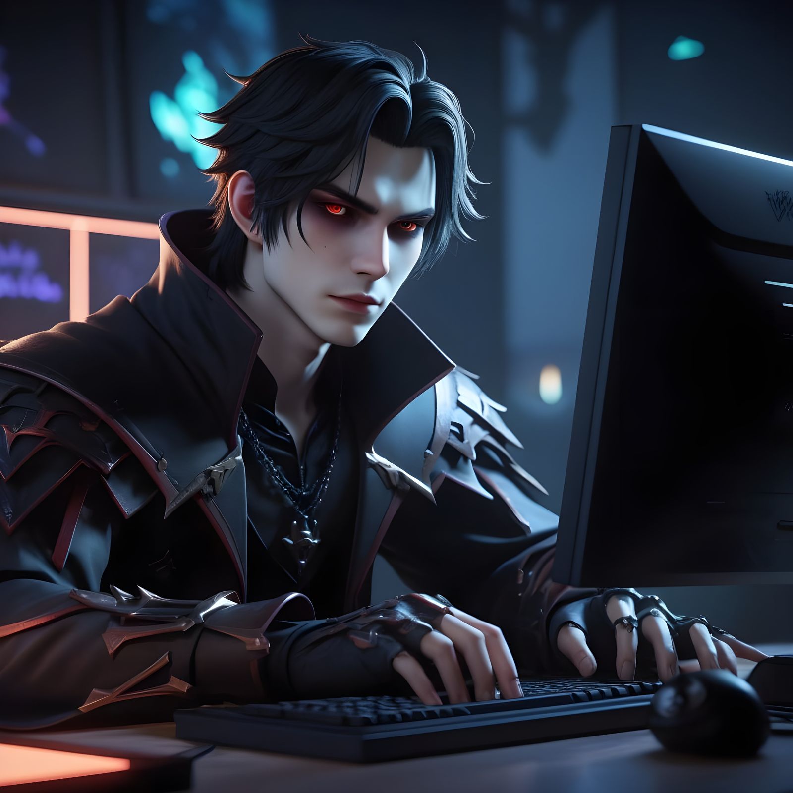 The Shadow Gamer - Gothic Gamer in Cyberpunk Dreamscape