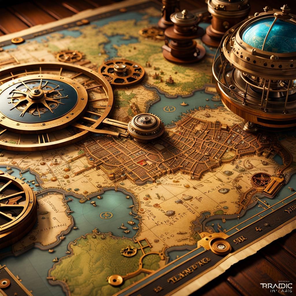 Steampunk paper map - AI Generated Artwork - NightCafe Creator