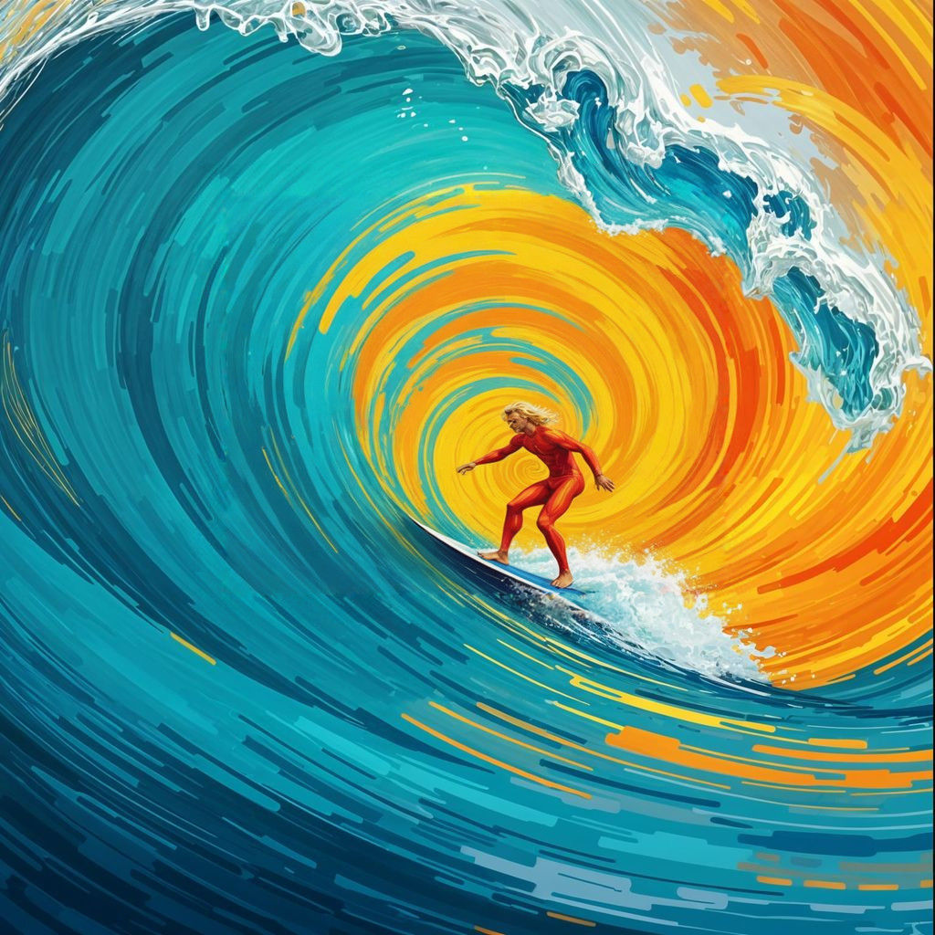 Surfer - Vibrant Abstract Surfer Rides Golden Wave