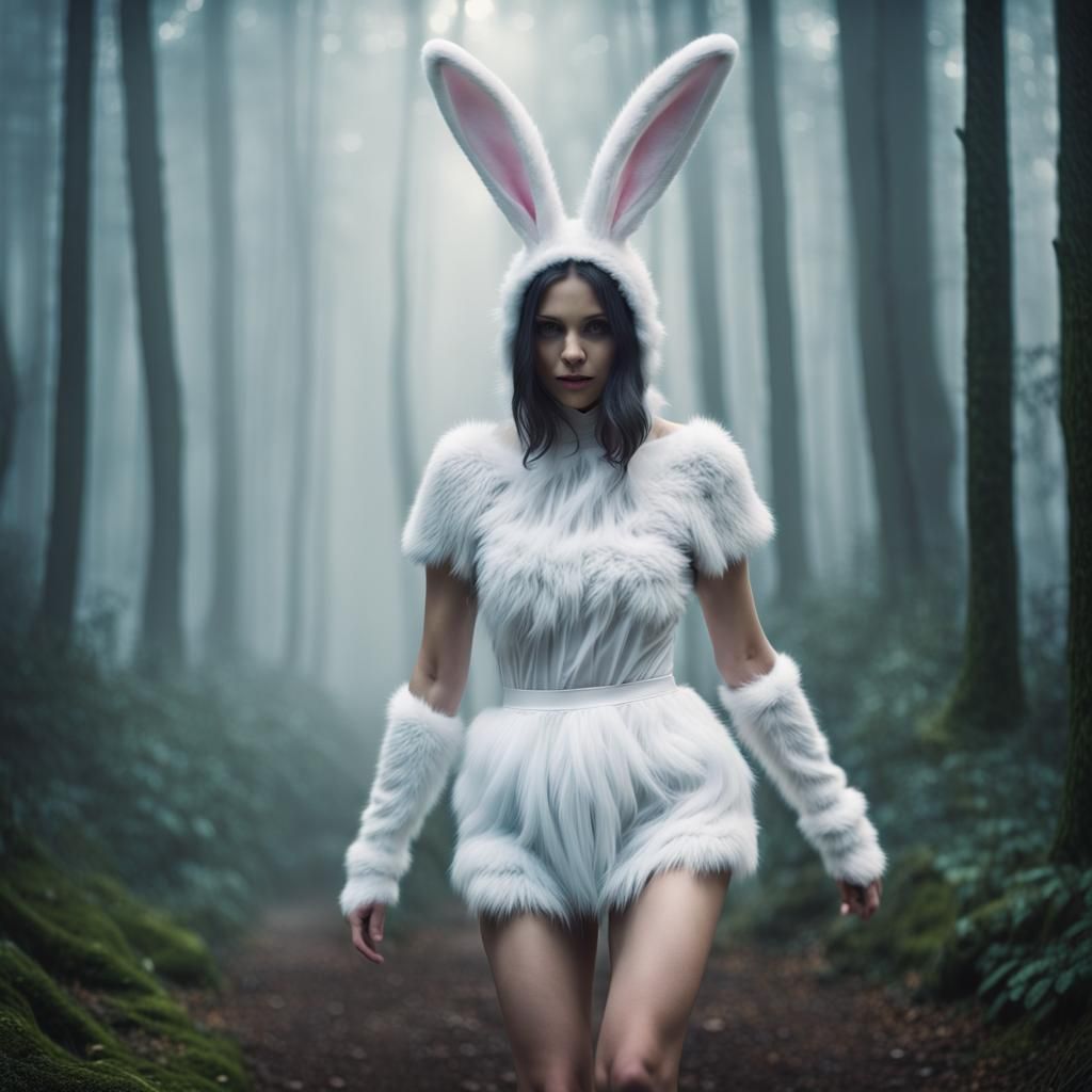 woman in white bunny short costume - AI Generated Artwork - NightCafe Creator