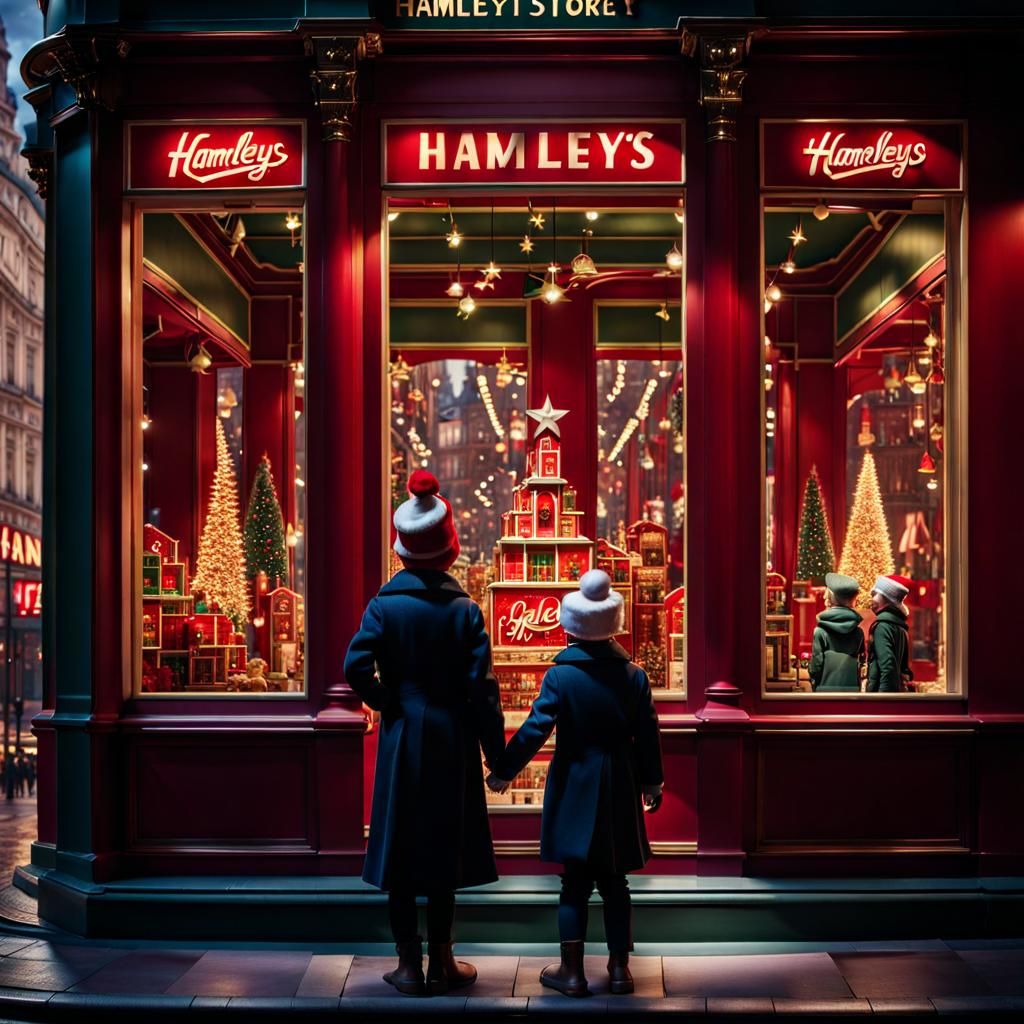 Hamleys at Christmas in the 1930s and the young ones look in awe at the ...