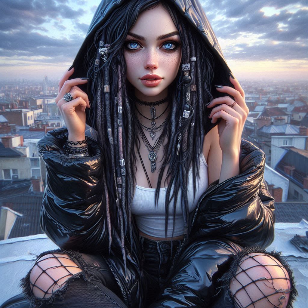 Goth girl on the roof - AI Generated Artwork - NightCafe Creator