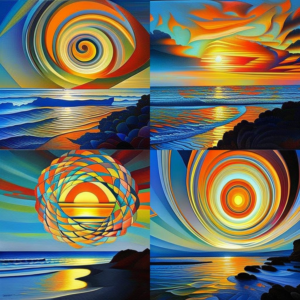 Beautiful masterpiece oil painting of a sunset over the ocean ...