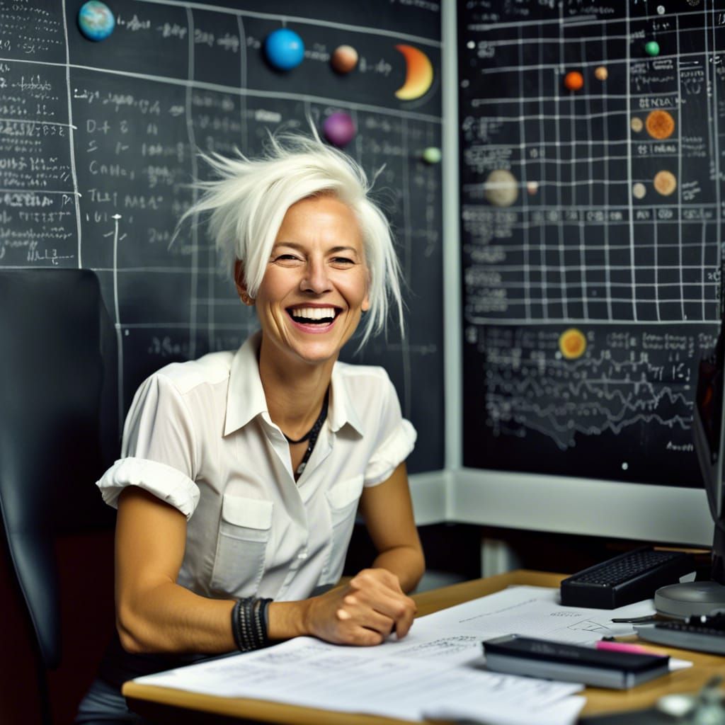 German chinese beautiful boho punk laughing female space engineer ...