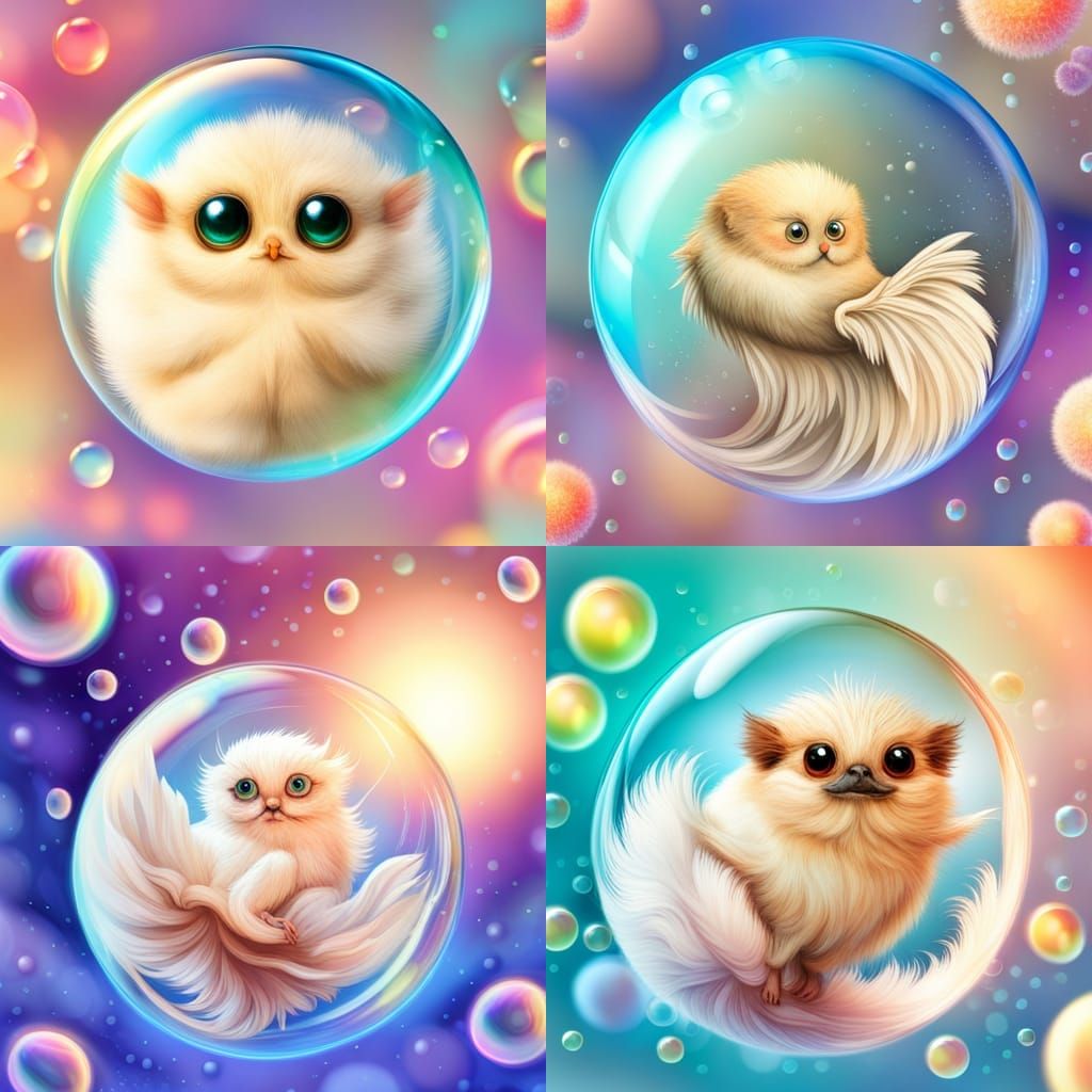 Furry Winged Creature in Cosmic Bubble - AI Art