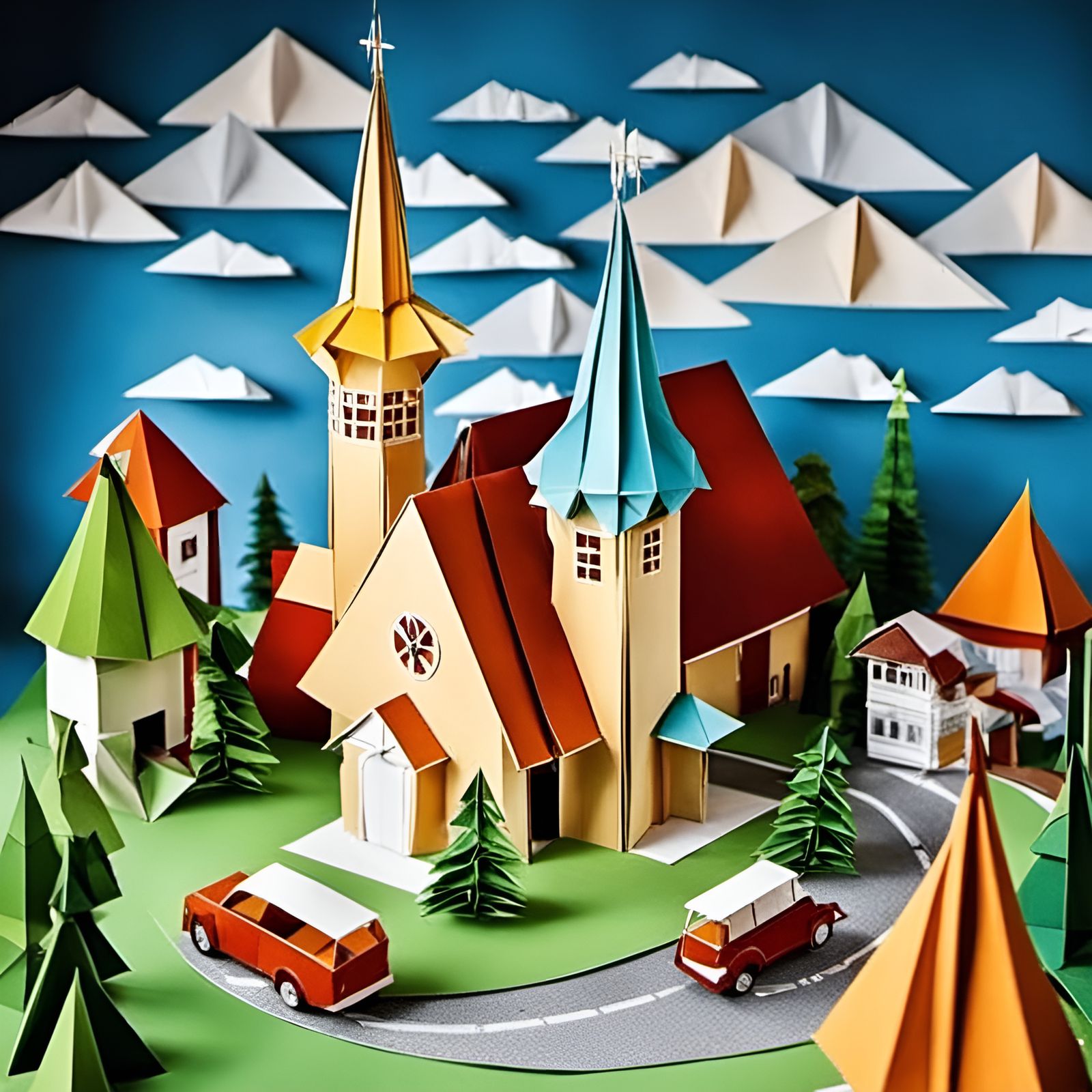 Origami Village Square - AI Generated Artwork - NightCafe Creator