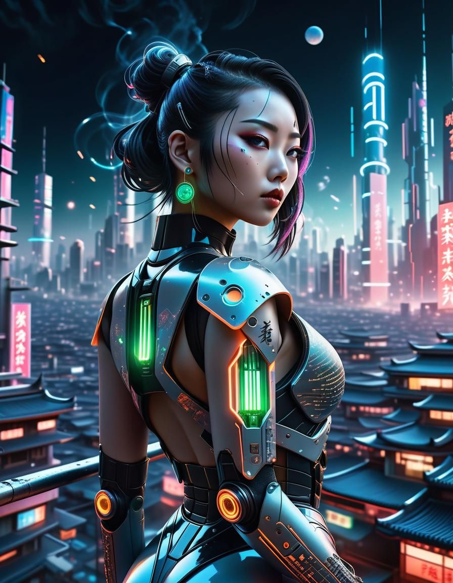 Japanese cyber girl, - AI Generated Artwork - NightCafe Creator