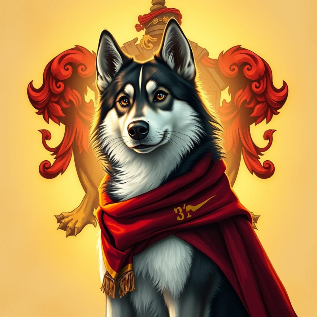 husky in Gryffindor logo - Regal Husky in Crimson and Gold ...