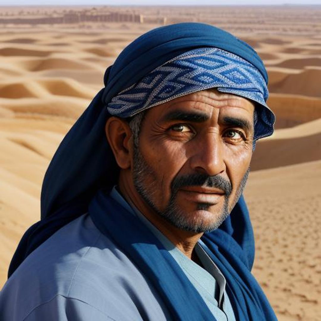 Bedouin man wearing blue thobe. - AI Generated Artwork - NightCafe Creator