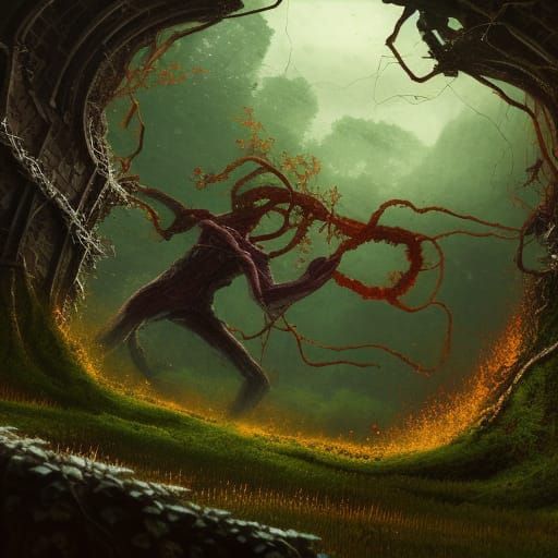 world in vines horror Hyperrealistic, concept art, mid shot ...
