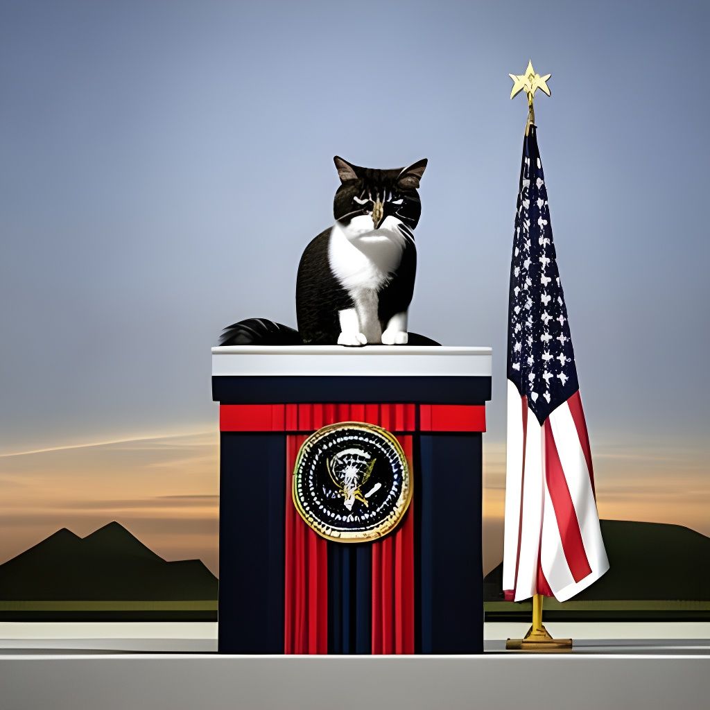 Cat u.s. president standing peeing podium with presidential seal ...